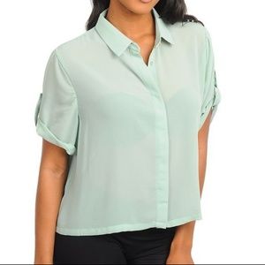 Tops | Pleat Back Rolltab Cropped Button Up Blouse | Poshmark